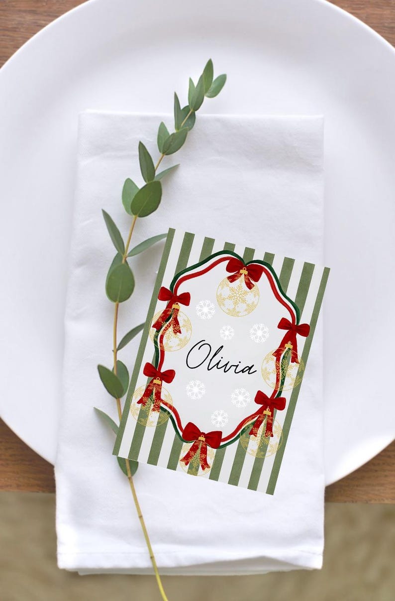 Christmas Dinner Name Card Template | Matching Menu Card | Printable ...