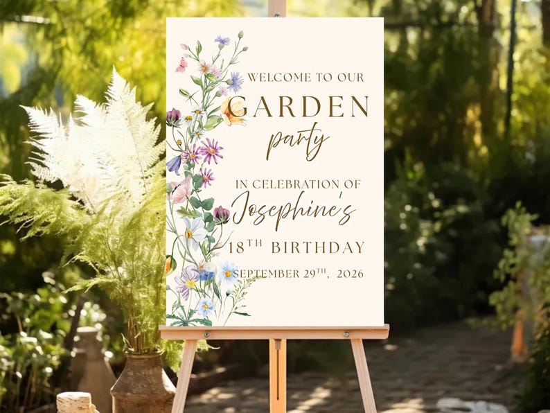 Birthday Party Welcome Sign Wildflower Whimsical Floral Editable Garden ...