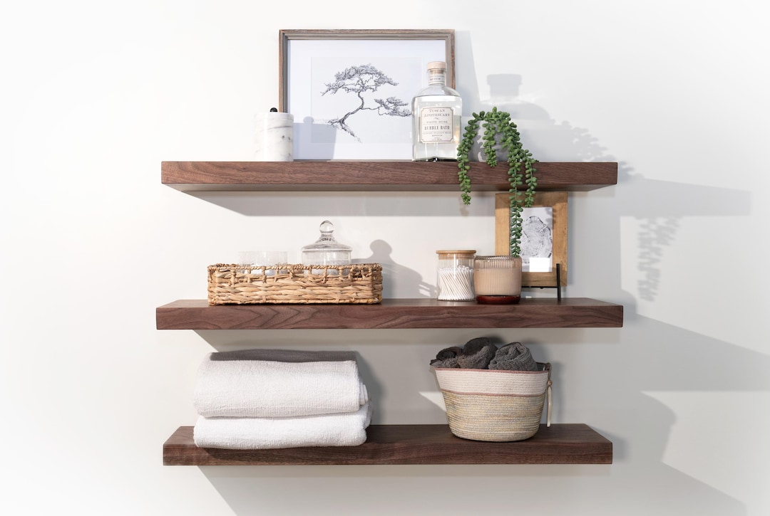 Walnut Floating Shelves, Solid Wood Floating Shelves, Heavy Duty ...
