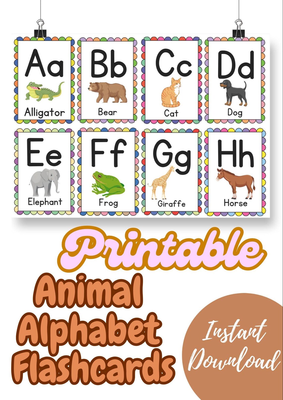Printable Animal Alphabet Flashcards, ABC Handwriting Practice for ...