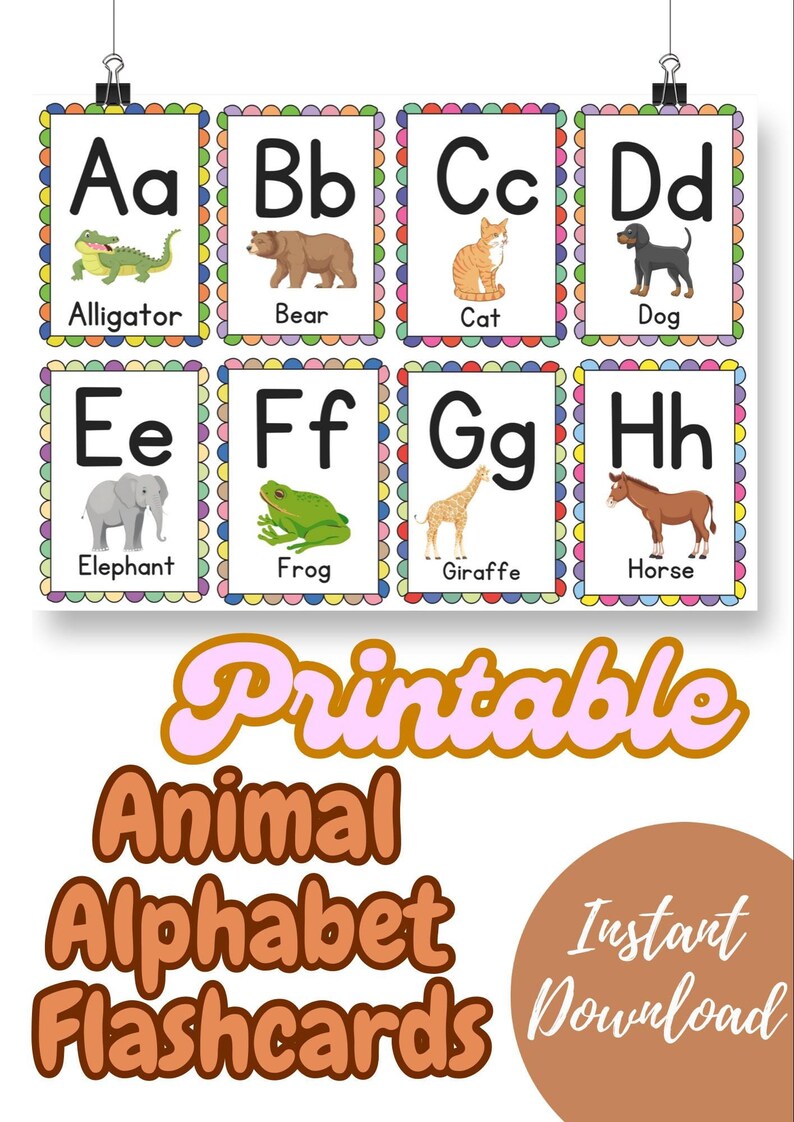 Printable Animal Alphabet Flashcards, ABC Handwriting Practice for ...