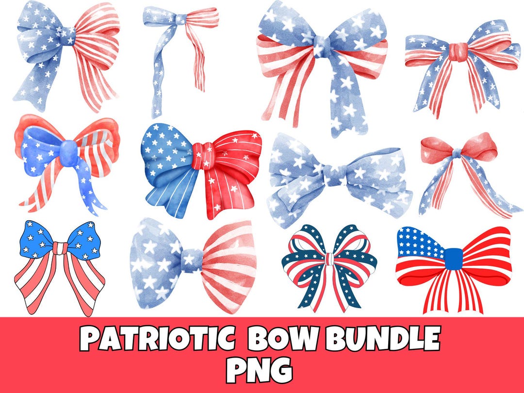4th of July Bow Png Bundle, Patriotic Bow Png, Coquette Bow Png, Retro ...