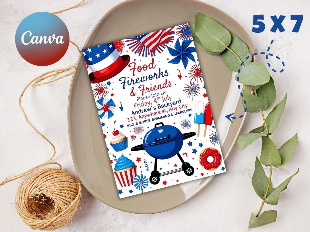 4th of July BBQ Invitation, Party in USA Invite, Independence Day BBQ ...