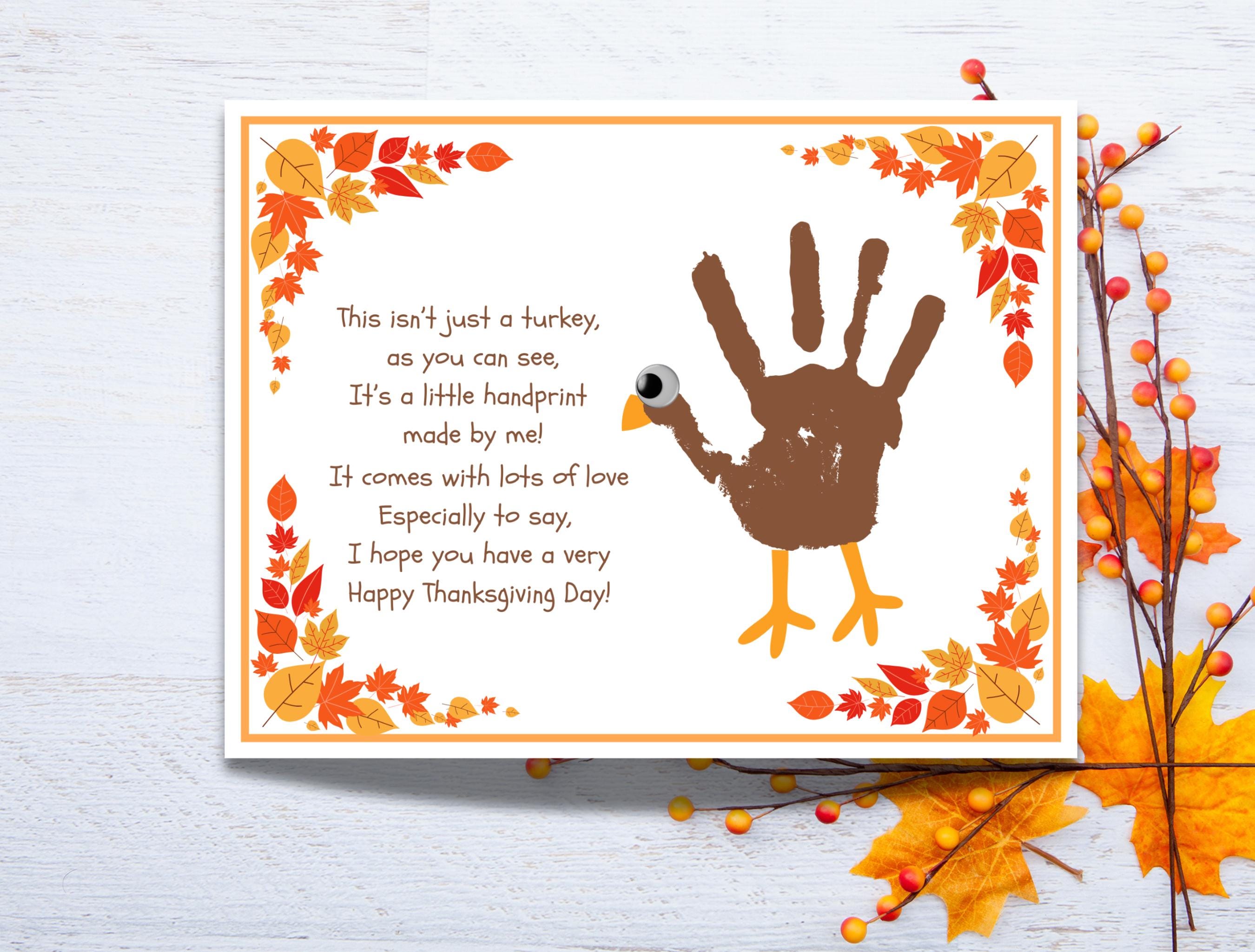 Turkey Handprint Thanksgiving Poem Craft, Kids Placemat Art (digital ...