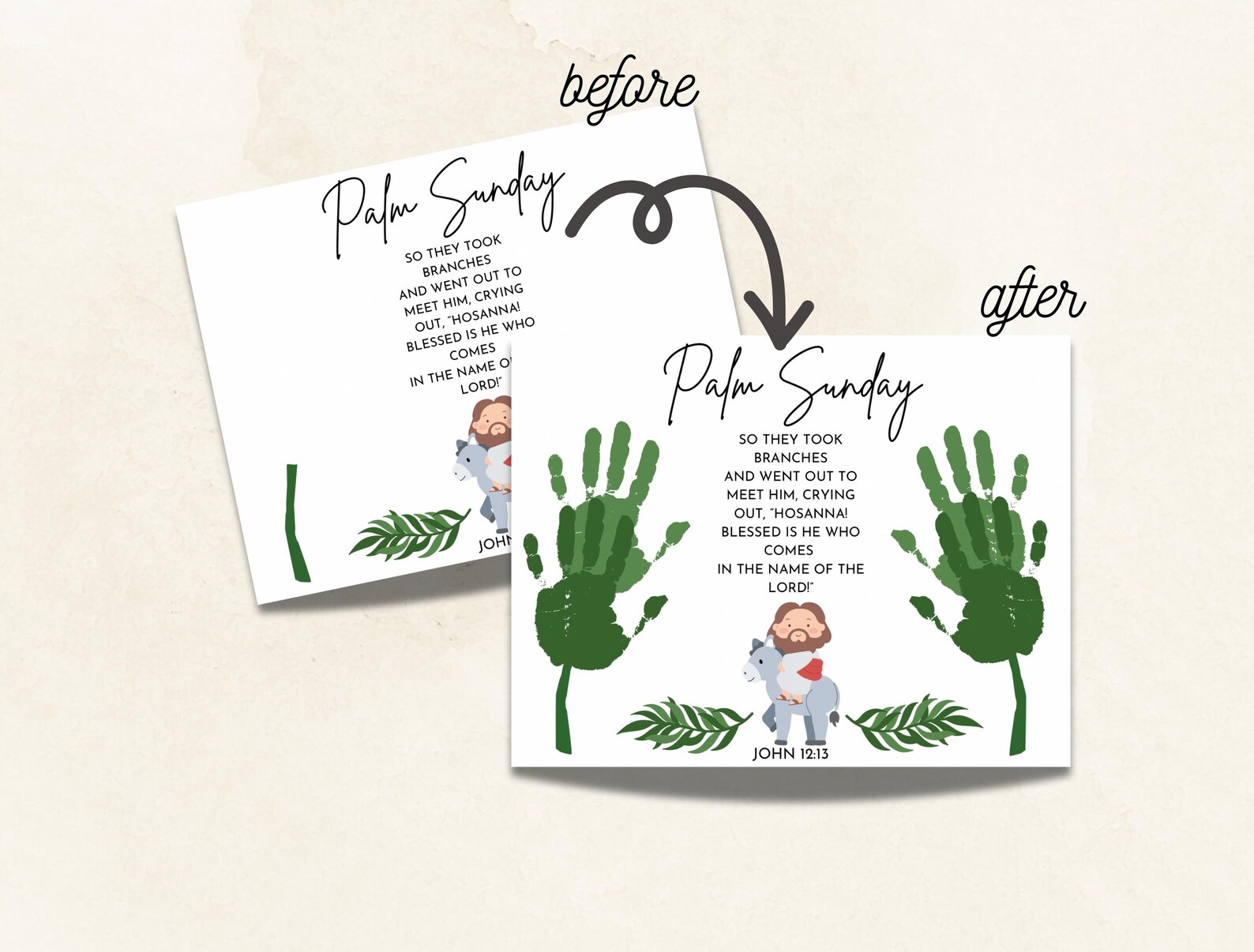 Palm Sunday Handprint Art Craft, Printable Palm Sunday Craft, Easter ...
