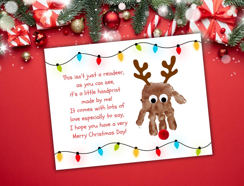 Reindeer Handprint Christmas Poem Craft, Preschool Christmas Art ...