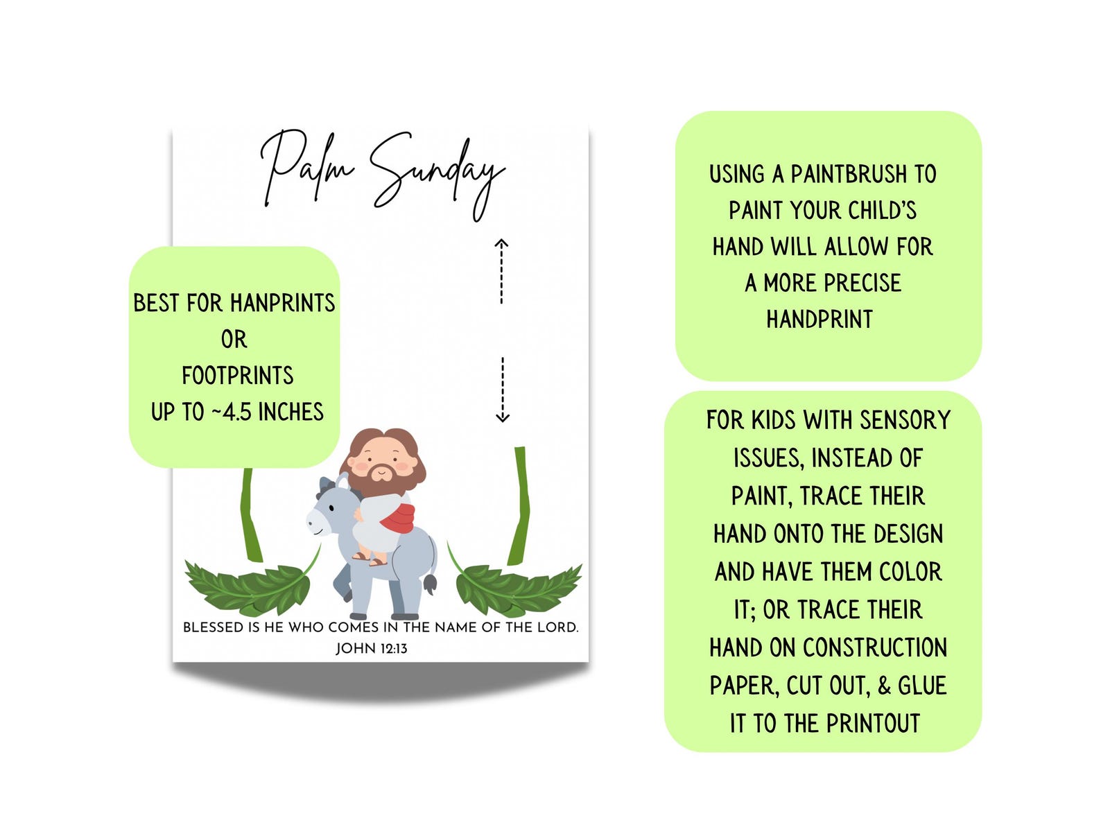 Palm Sunday Handprint Art Craft, Printable Palm Sunday Craft, Easter ...