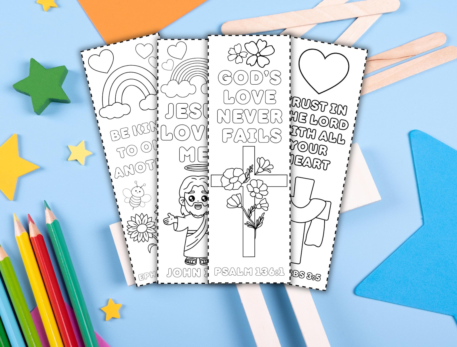 Bible Verse Coloring Bookmarks for Kids: Sunday School Craft (digital ...
