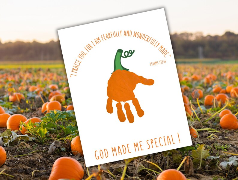 Pumpkin Handprint Bible Verse Craft, Christian Fall Activity (digital ...