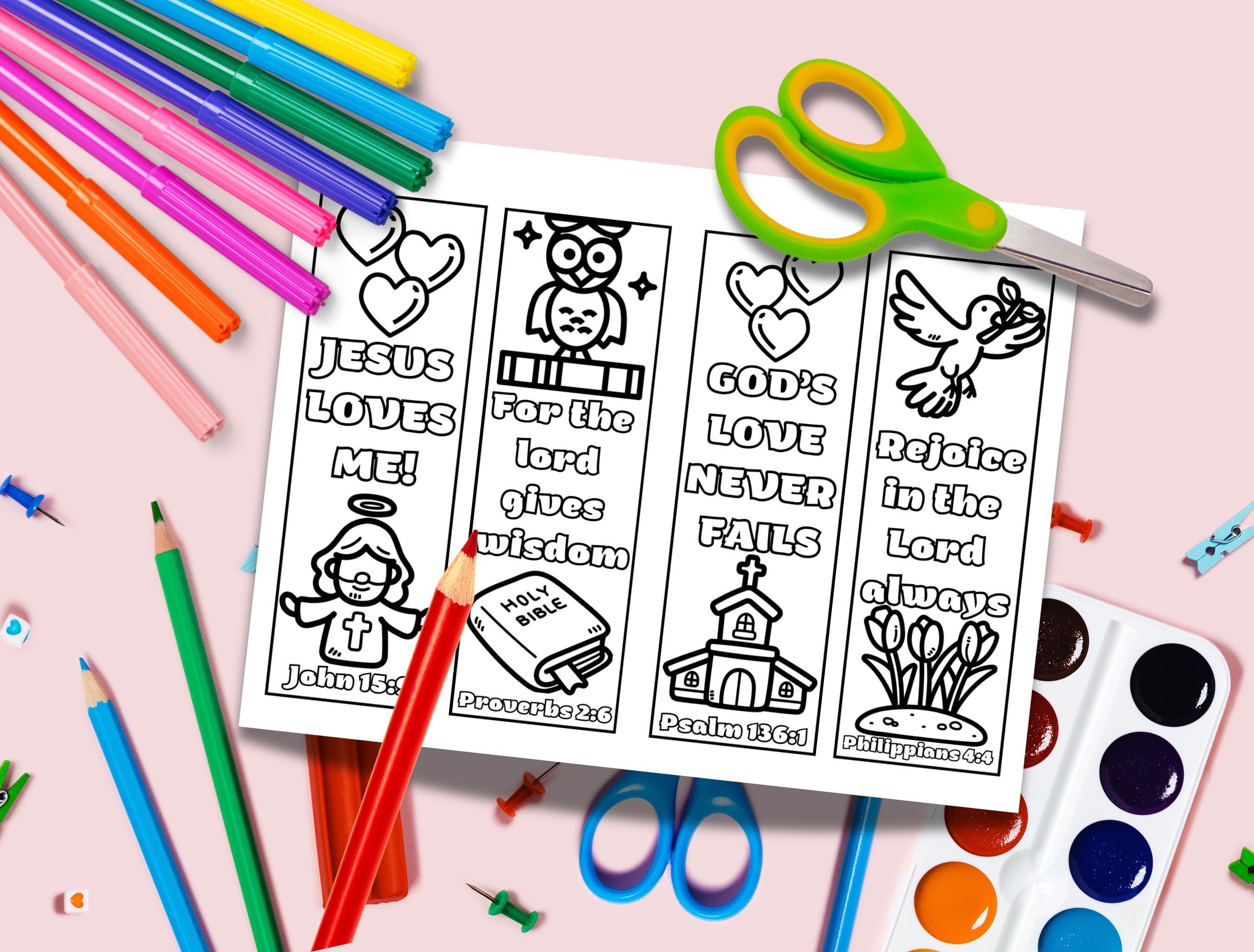 Bible Verse Coloring Bookmarks for Kids: Sunday School Craft (digital ...