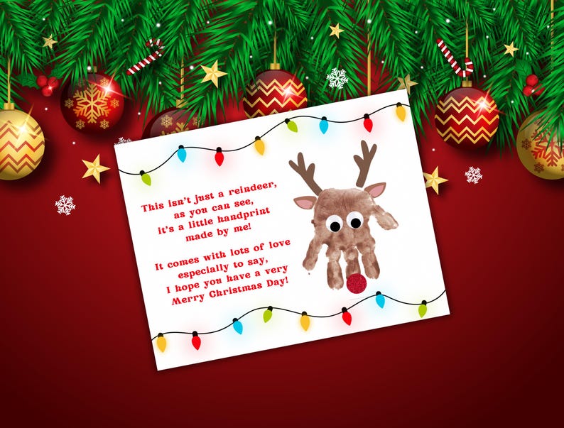 Reindeer Handprint Christmas Poem Craft, Preschool Christmas Art ...