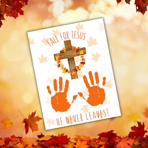 Preschool Bible Craft, Fall Leaves Handprint Art, Christian Craft ...