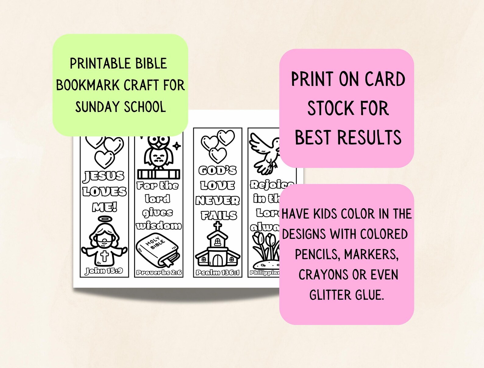 Bible Verse Coloring Bookmarks for Kids: Sunday School Craft (digital ...