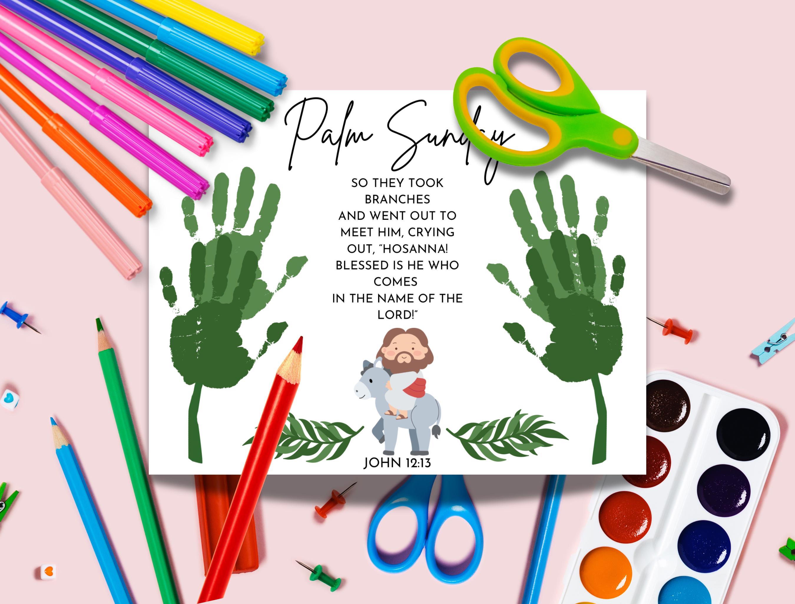 Palm Sunday Handprint Art Craft, Printable Palm Sunday Craft, Easter ...