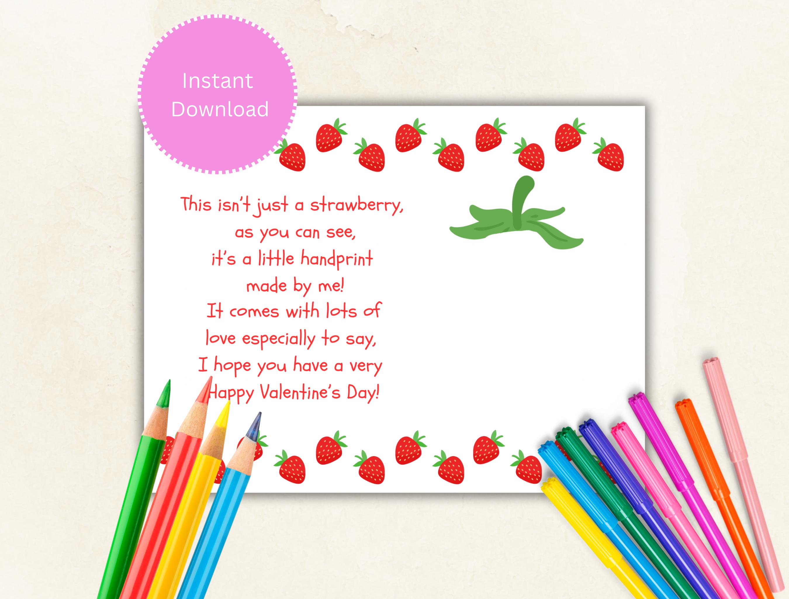 Valentine’s Day Handprint Art Strawberry Poem, Preschool Valentine ...