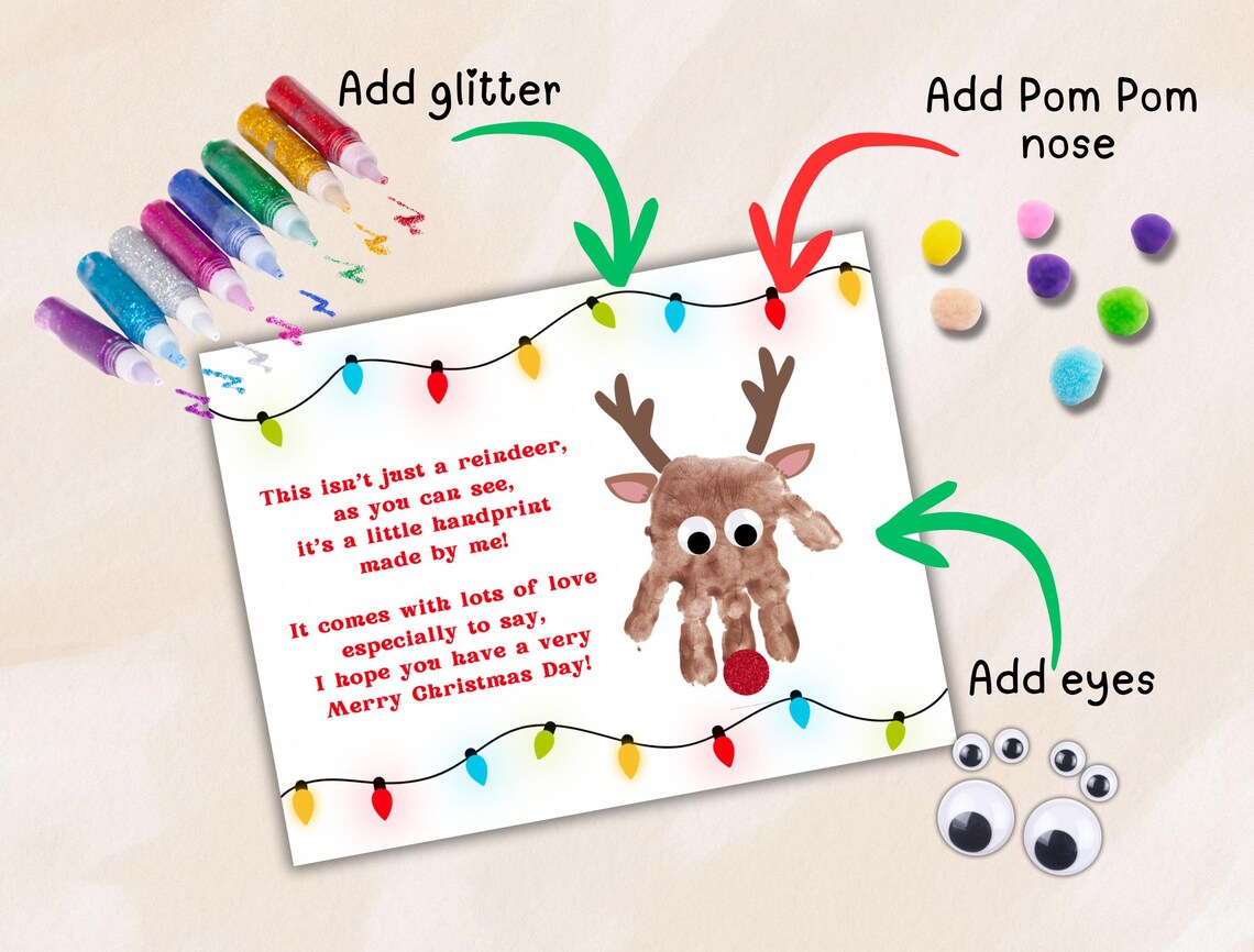 Reindeer Handprint Christmas Poem Craft, Preschool Christmas Art ...