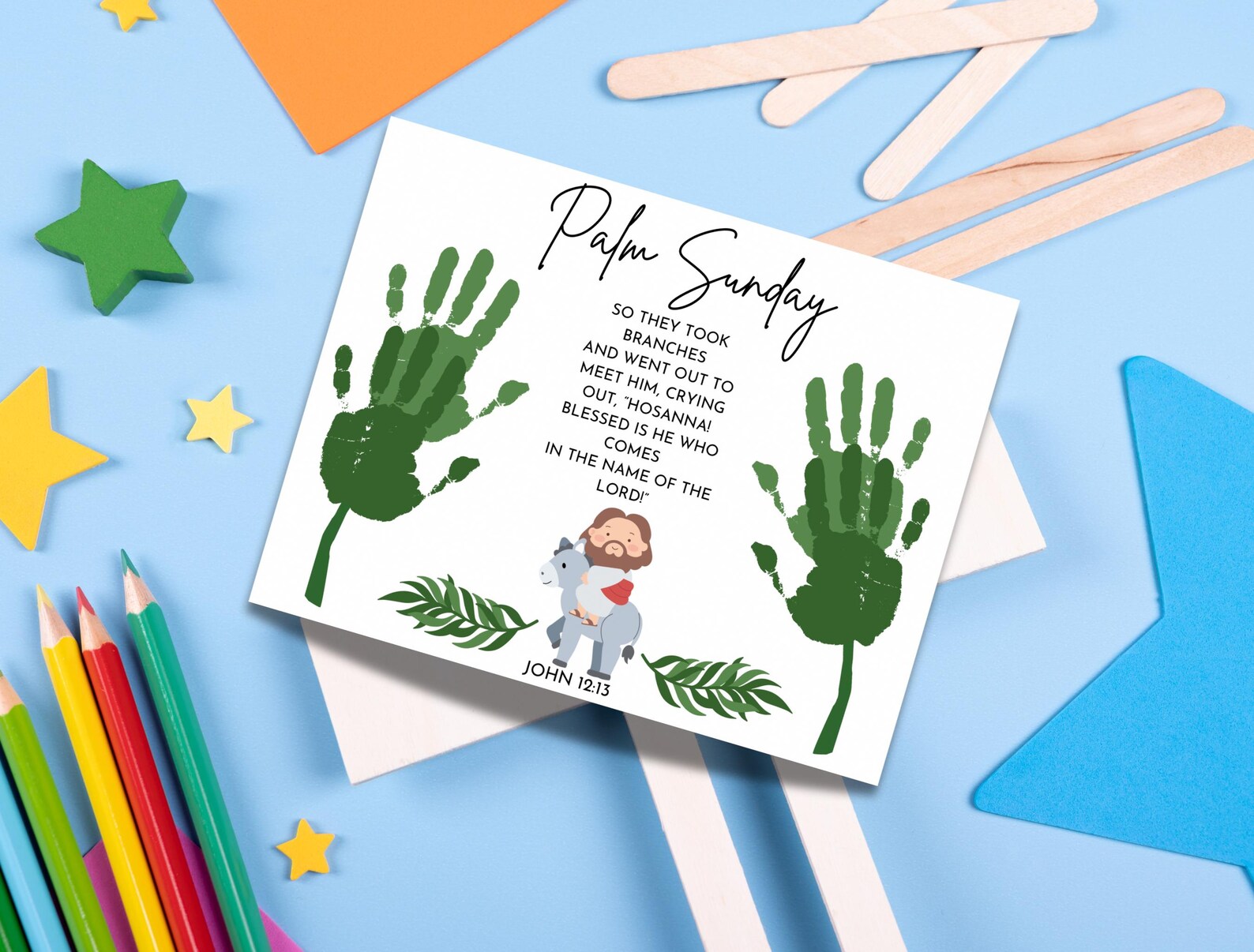 Palm Sunday Handprint Art Craft, Printable Palm Sunday Craft, Easter ...