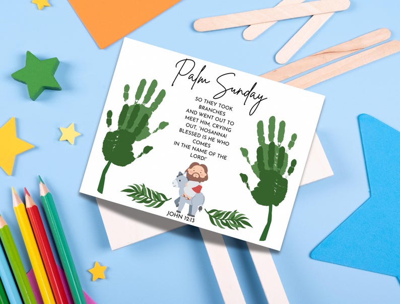 Palm Sunday Handprint Art Craft, Printable Palm Sunday Craft, Easter ...