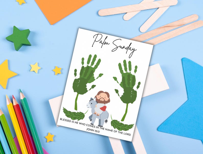Palm Sunday Handprint Art Craft, Printable Palm Sunday Craft, Easter ...