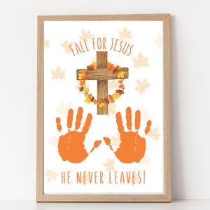 Preschool Bible Craft, Fall Leaves Handprint Art, Christian Craft ...