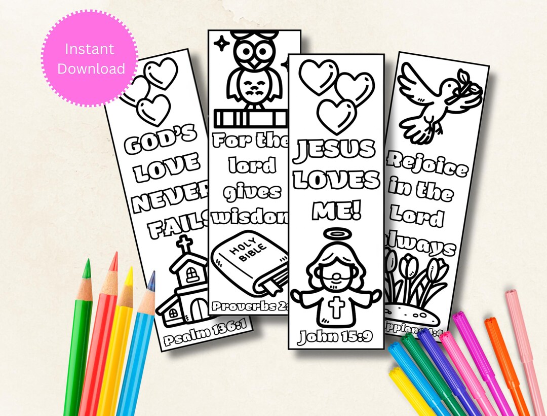 Bible Verse Coloring Bookmarks for Kids: Sunday School Craft (digital ...