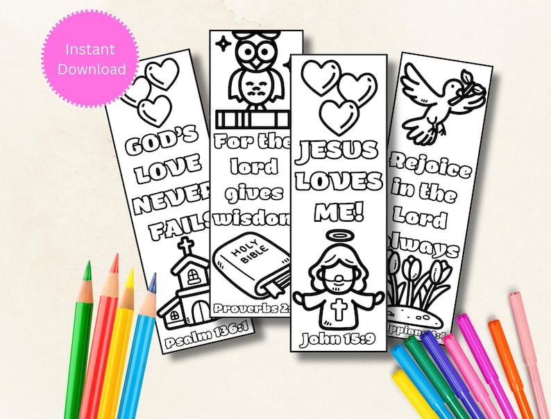 Bible Verse Coloring Bookmarks for Kids: Sunday School Craft (digital ...