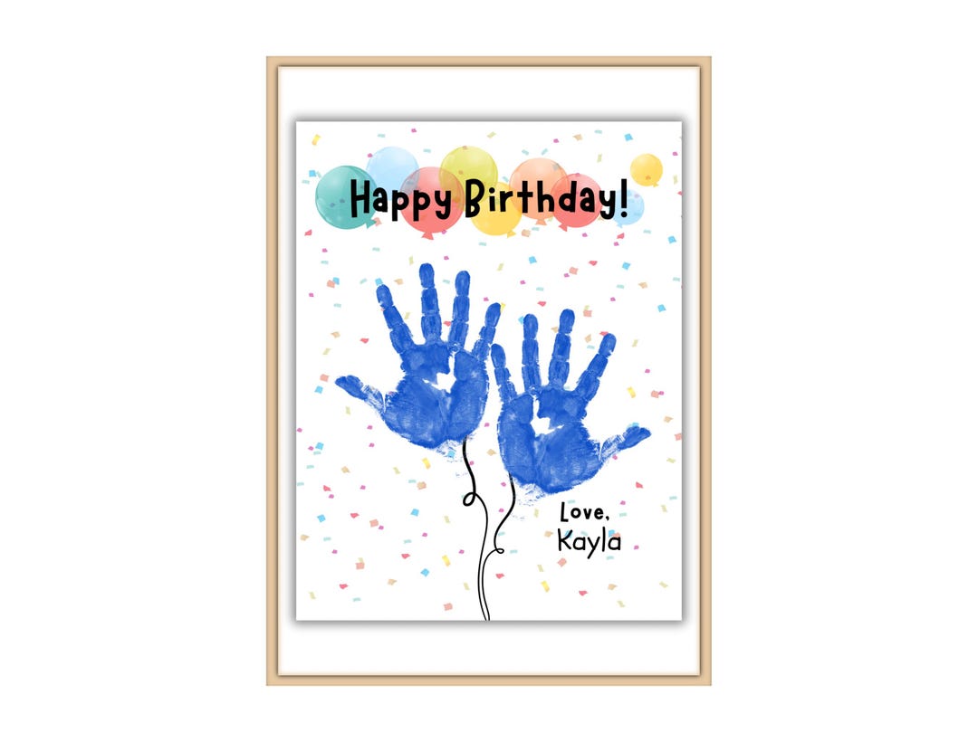 Happy Birthday Handprint Balloons Art, Personalized Birthday Gift From ...