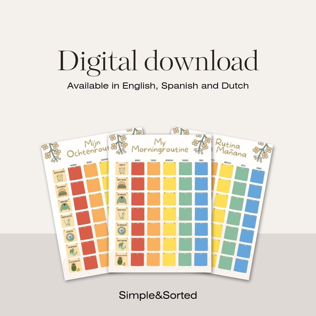Rainbow Morning Routine Planner for Kids | Digital Download | Monday to ...