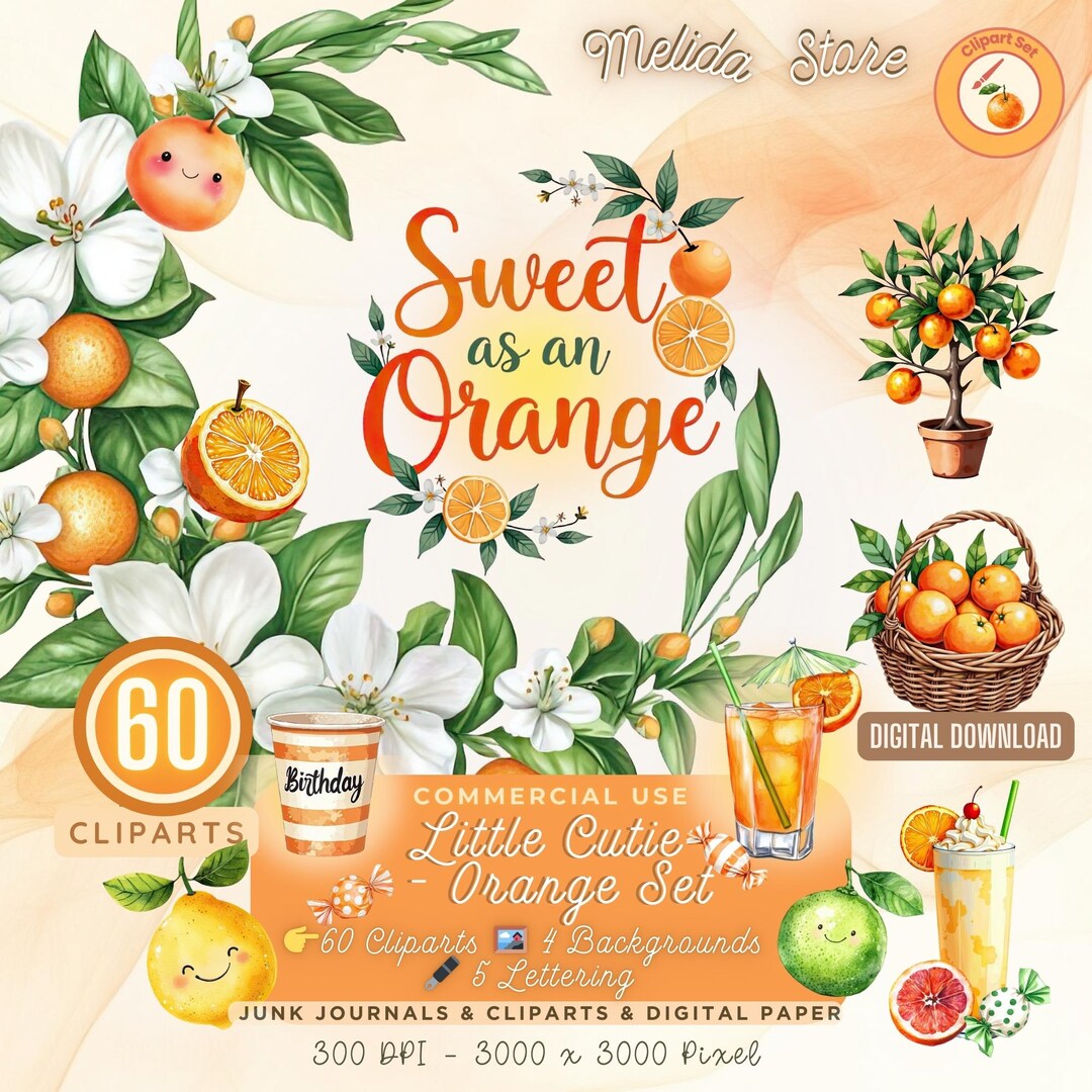 Watercolor Little Cutie - Orange Party-clipart-pack | 60 PNG I4 ...