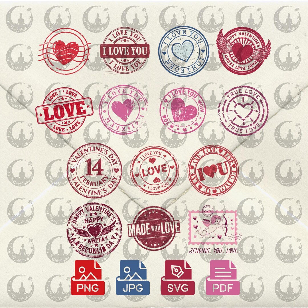 Vintage Valentine Stamps Clipart Bundle | Retro Love Designs | Svg Pdf ...