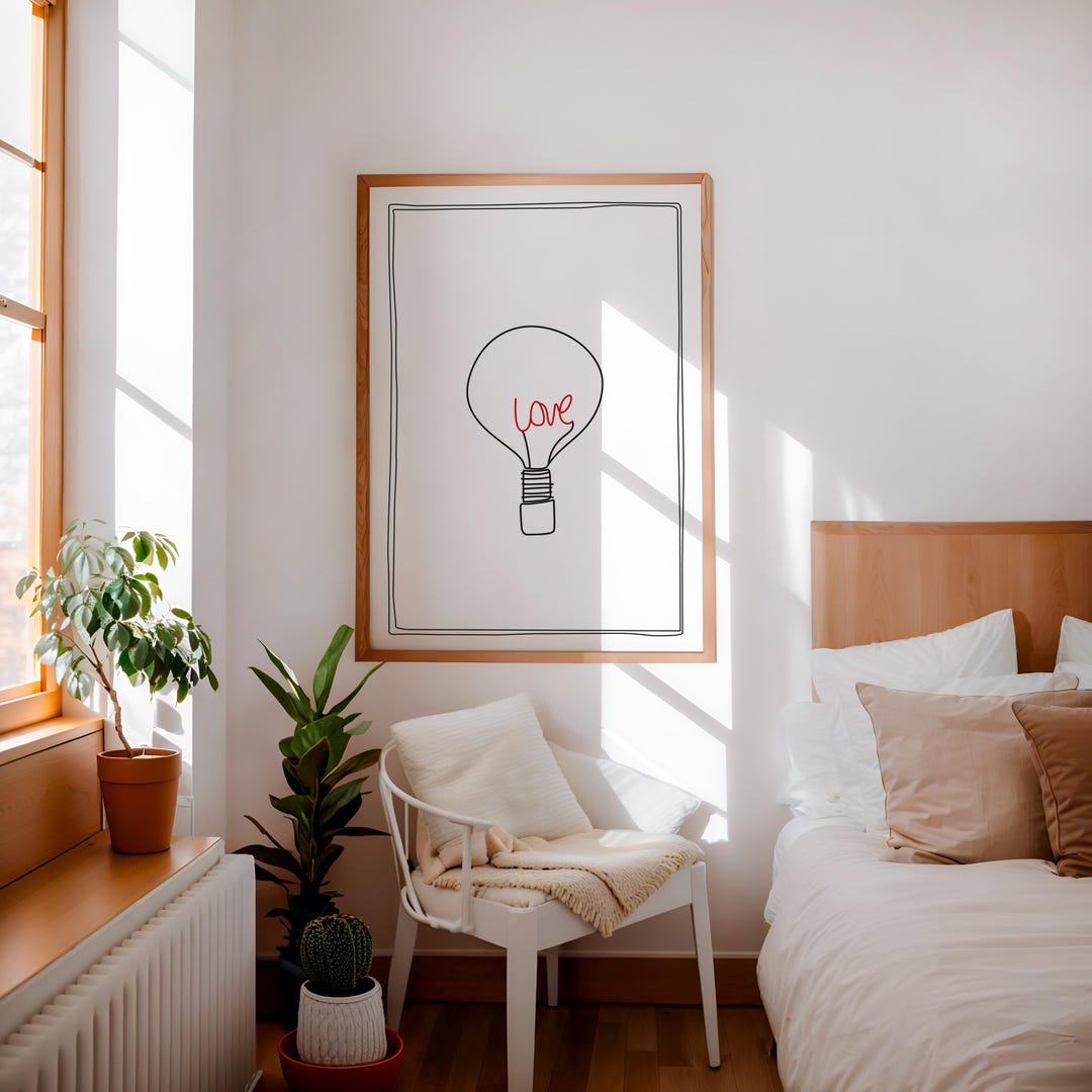 Love Light Bulb Print | Line Drawing Print | Trendy Wall Art | Love Art ...