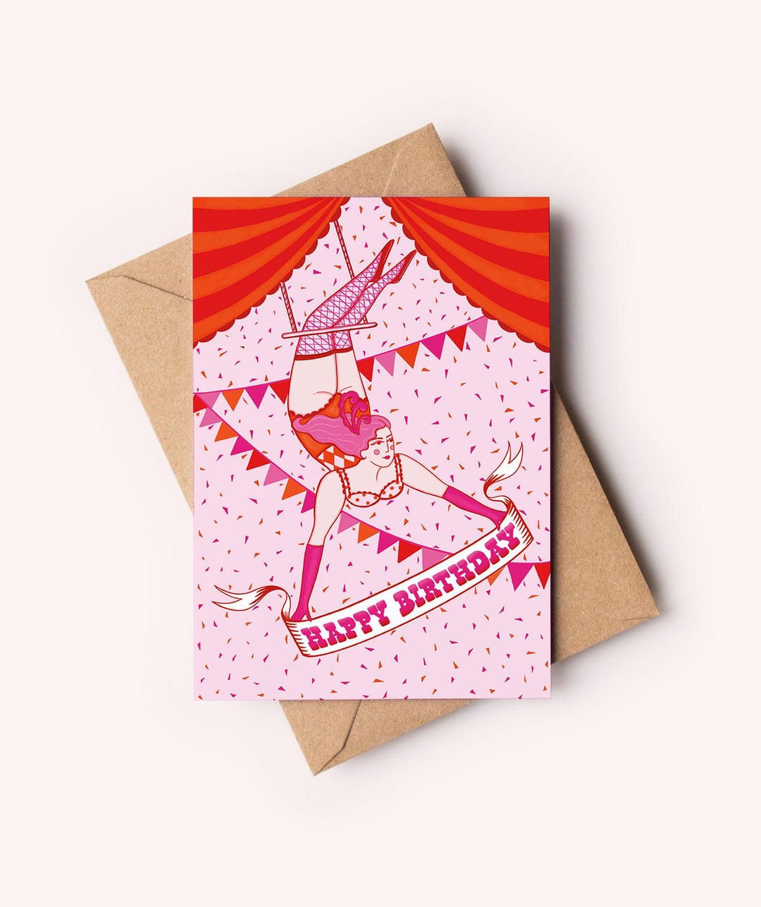 Pink Trapeze Artist Birthday Card: Circus Illustration, A6 Size - Etsy