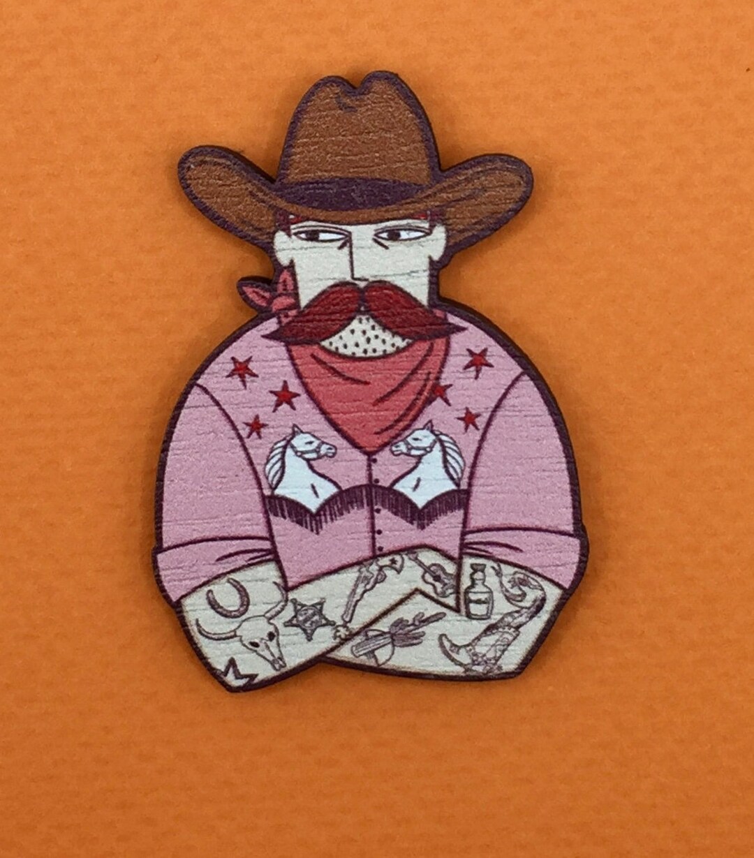Cowboy Pin Badge / Wooden Pin Badge / Cowboy Brooch / Cowboy - Etsy