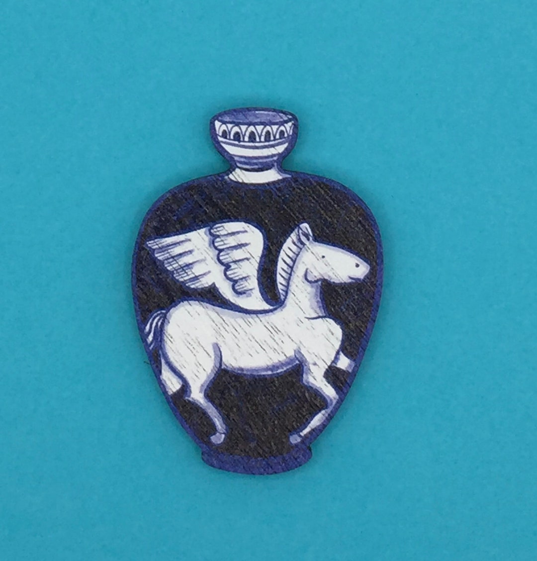 Wooden Pegasus Brooch / Ancient Greek Vase Brooch / Greek Mythology Pin ...