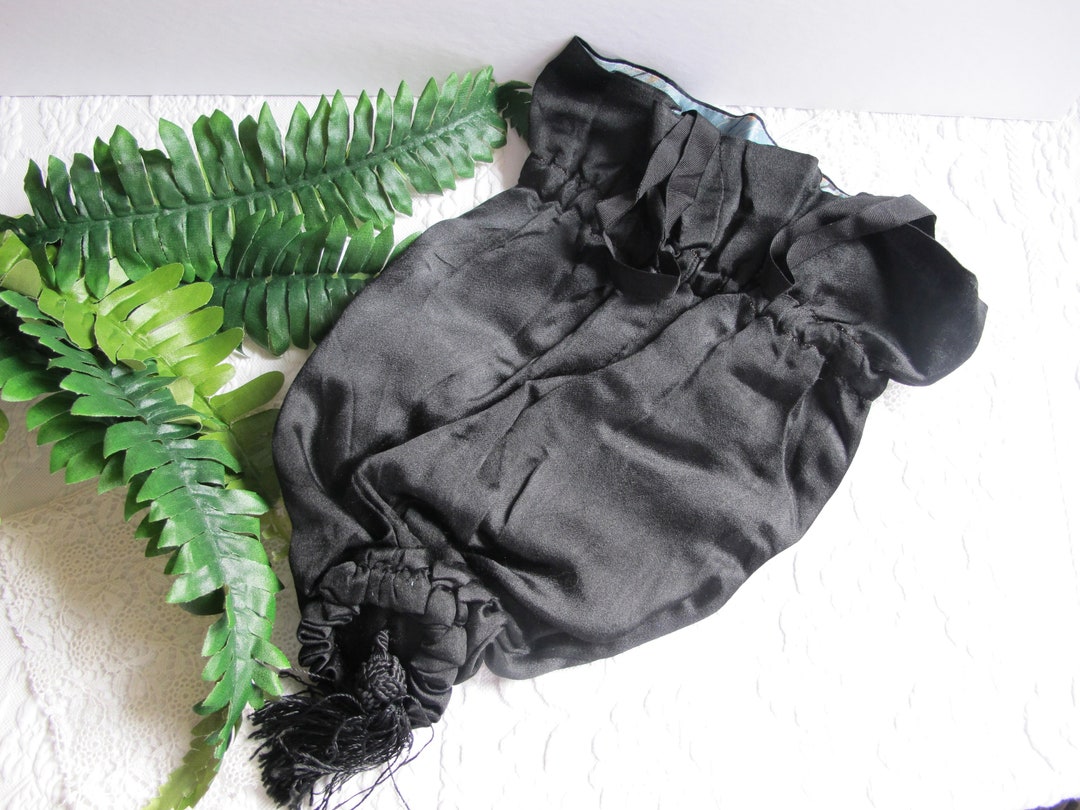 1920s Handmade Flapper Pouch Purse Luxurious Black Silk Blue Art Deco ...