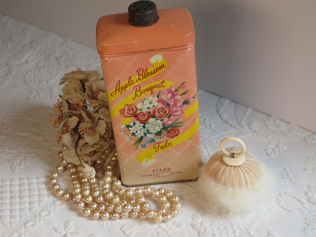 Talcum Powder Tin "apple Blossom Bouquet" Talc Bunch of Flowers on Pink ...