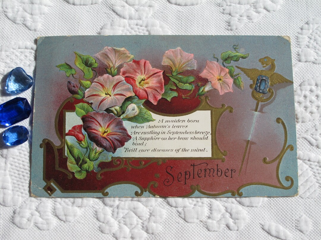 Postcard Birthday Greetings for September Sapphire Birthstone Morning ...