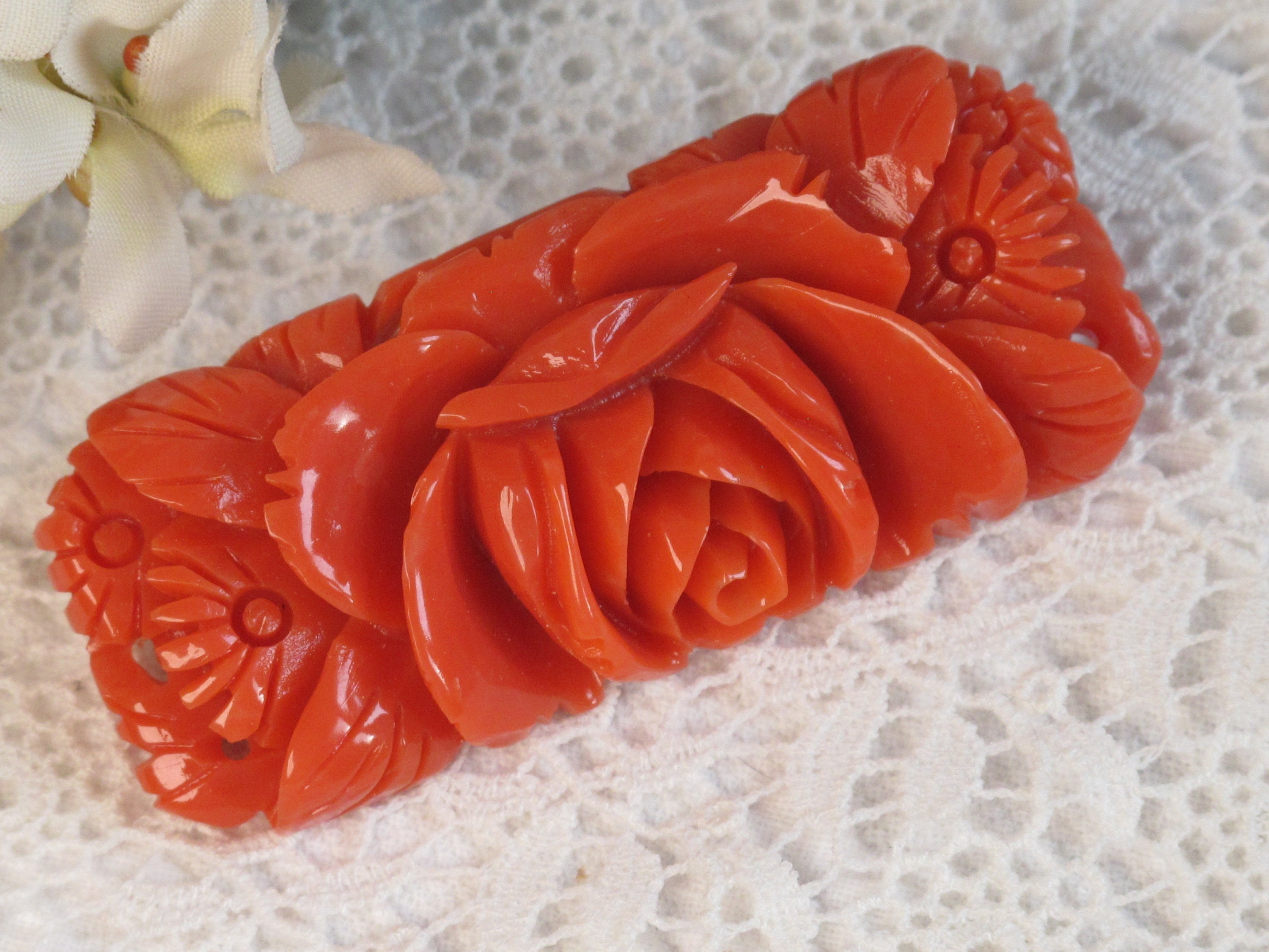 Brooch Pin Molded Coral Colored Celluloid Heavy Weighty Large - Etsy