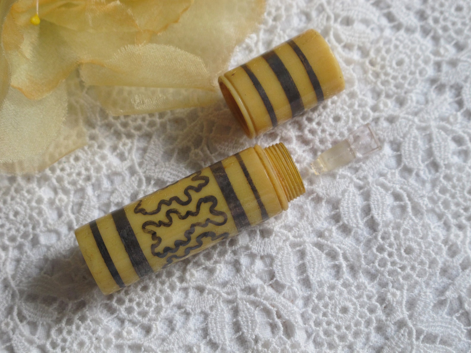 Perfume Bottle Miniature Yellow Celluloid Case Silver Tone - Etsy