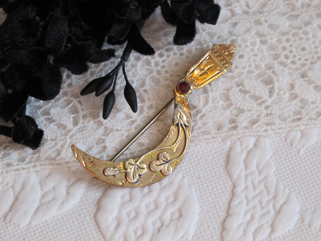 Brooch Pin Scythe Sickle Clover Leaves Gold Filled Antique Victorian C ...