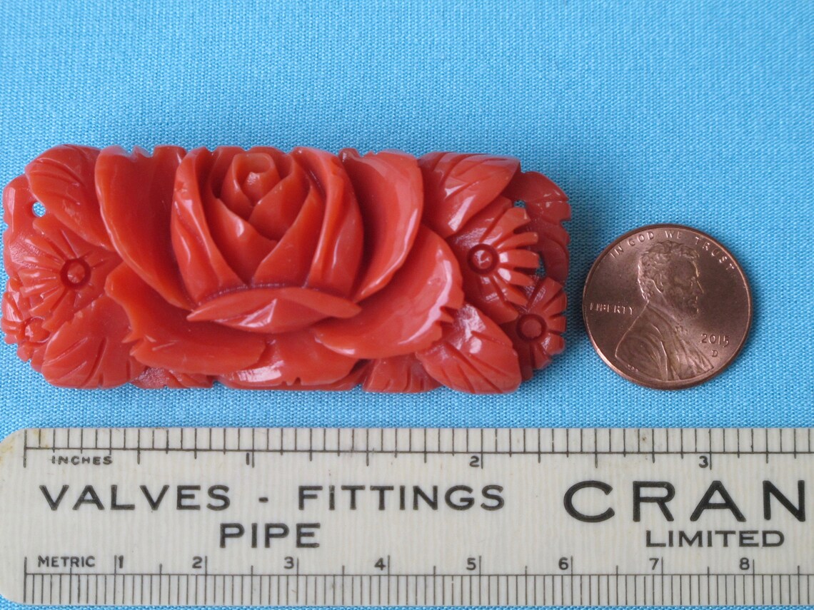 Brooch Pin Molded Coral Colored Celluloid Heavy Weighty Large | Etsy