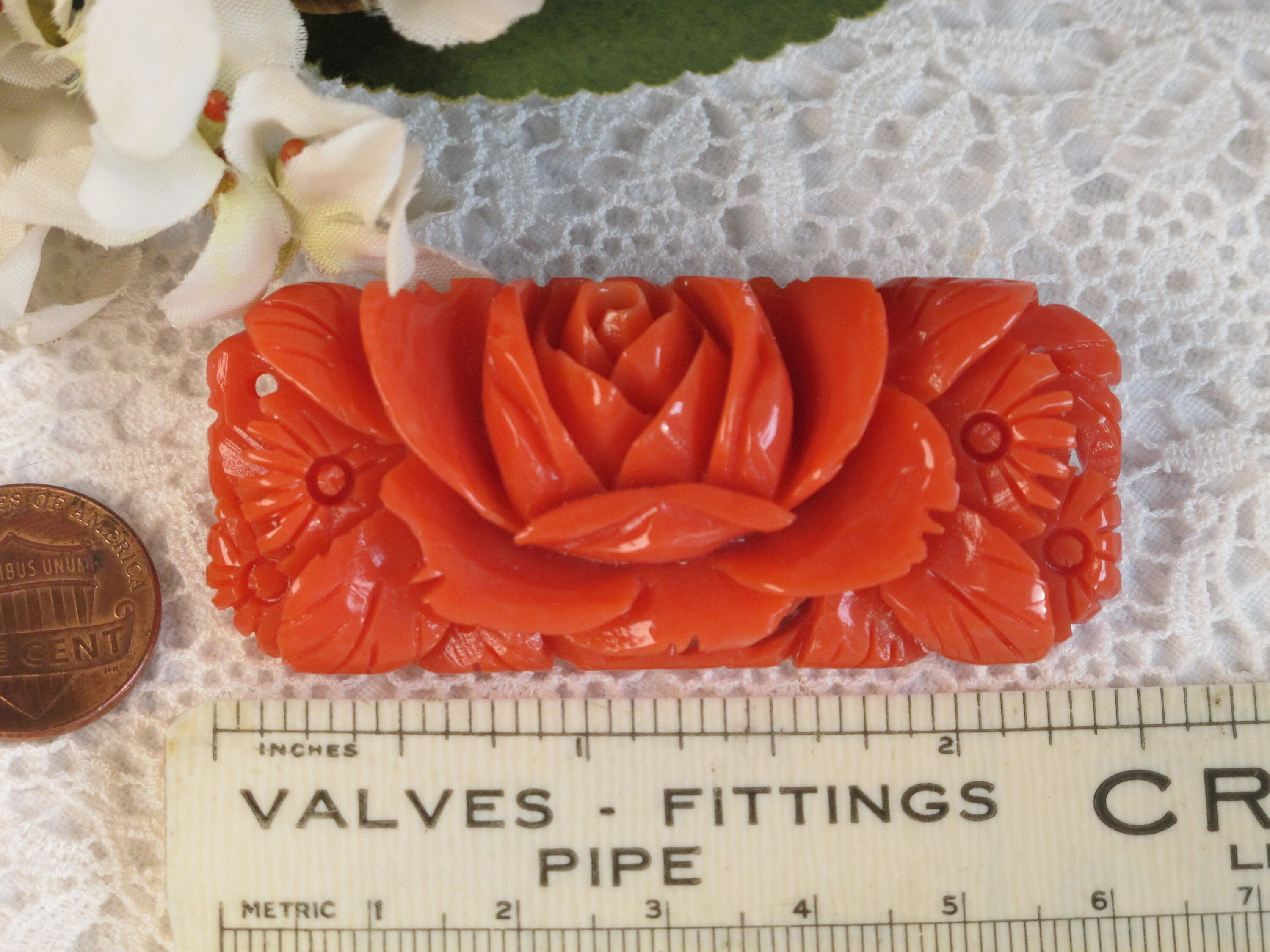 Brooch Pin Molded Coral Colored Celluloid Heavy Weighty Large - Etsy