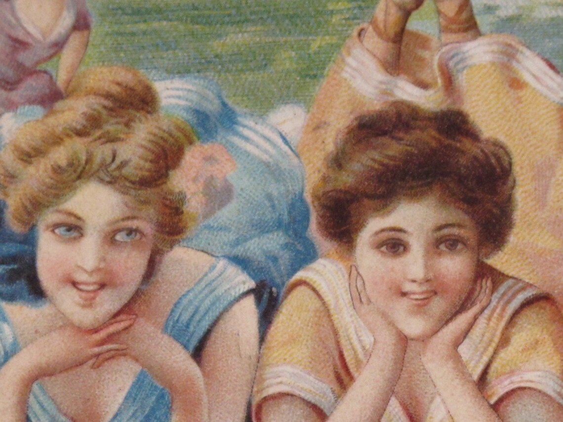 Postcard Bathing Beauty Beach Seaside Scene Antique Edwardian | Etsy