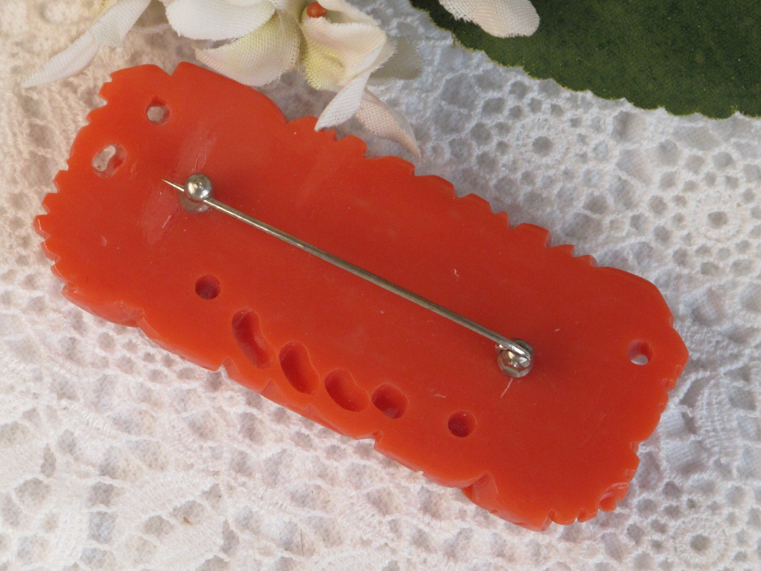 Brooch Pin Molded Coral Colored Celluloid Heavy Weighty Large - Etsy