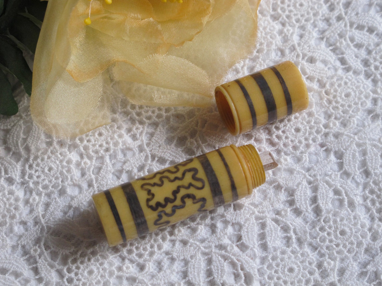 Perfume Bottle Miniature Yellow Celluloid Case Silver Tone - Etsy