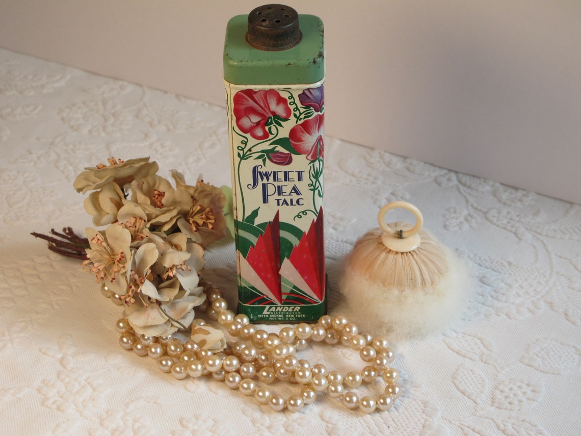 Talcum Powder Tin Sweet Pea Flowers Art Deco Design Vintage - Etsy