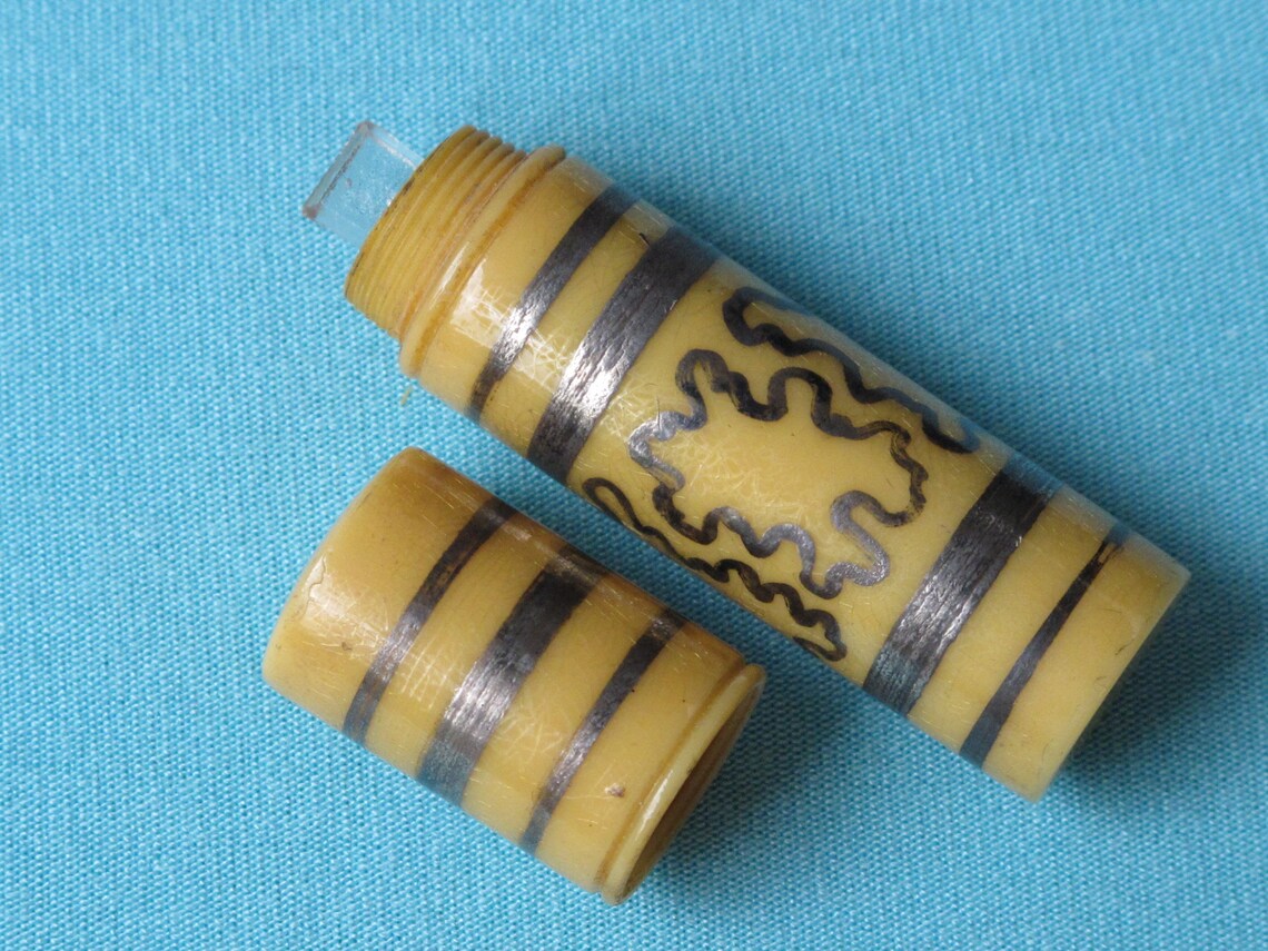 Perfume Bottle Miniature Yellow Celluloid Case Silver Tone | Etsy