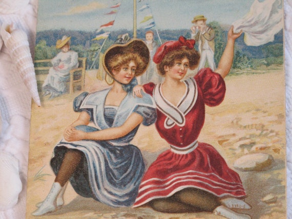 Postcard Bathing Beauty Beach Seaside Scene Antique Edwardian Etsy