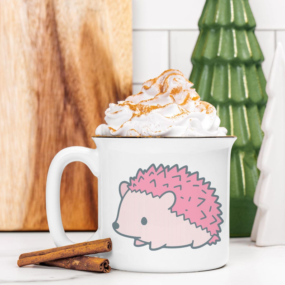 March of the Hedgehogs Ceramic Camp Mug White 13oz, Cute Kawaii ...
