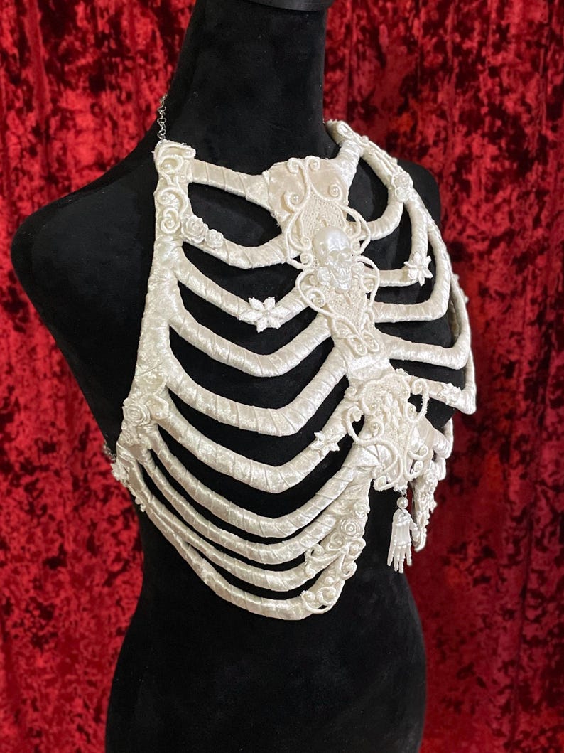 Ivory White Velvet Ribcage Handmade Skeleton Ribs Costume Piece Corset ...